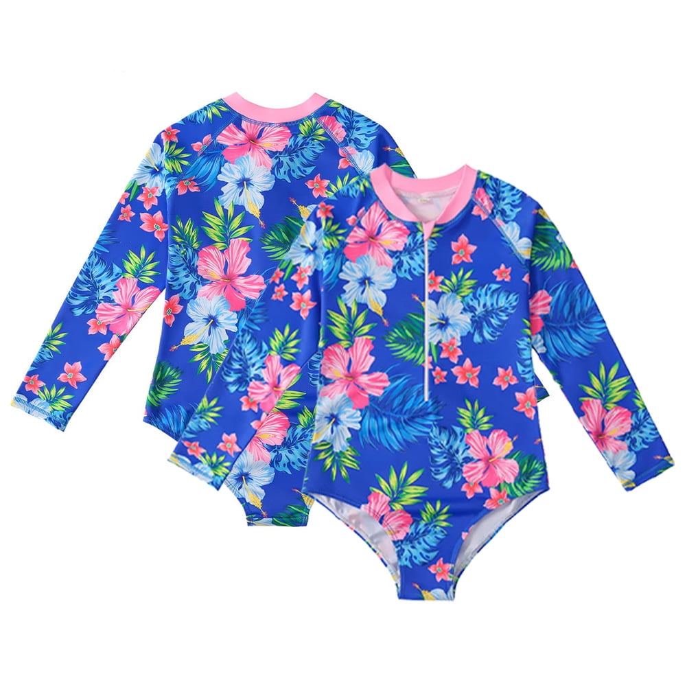 LYMAYTER 4-12T Girls Rash Guard One Piece Swimsuits Stripes Long Sleeve ...