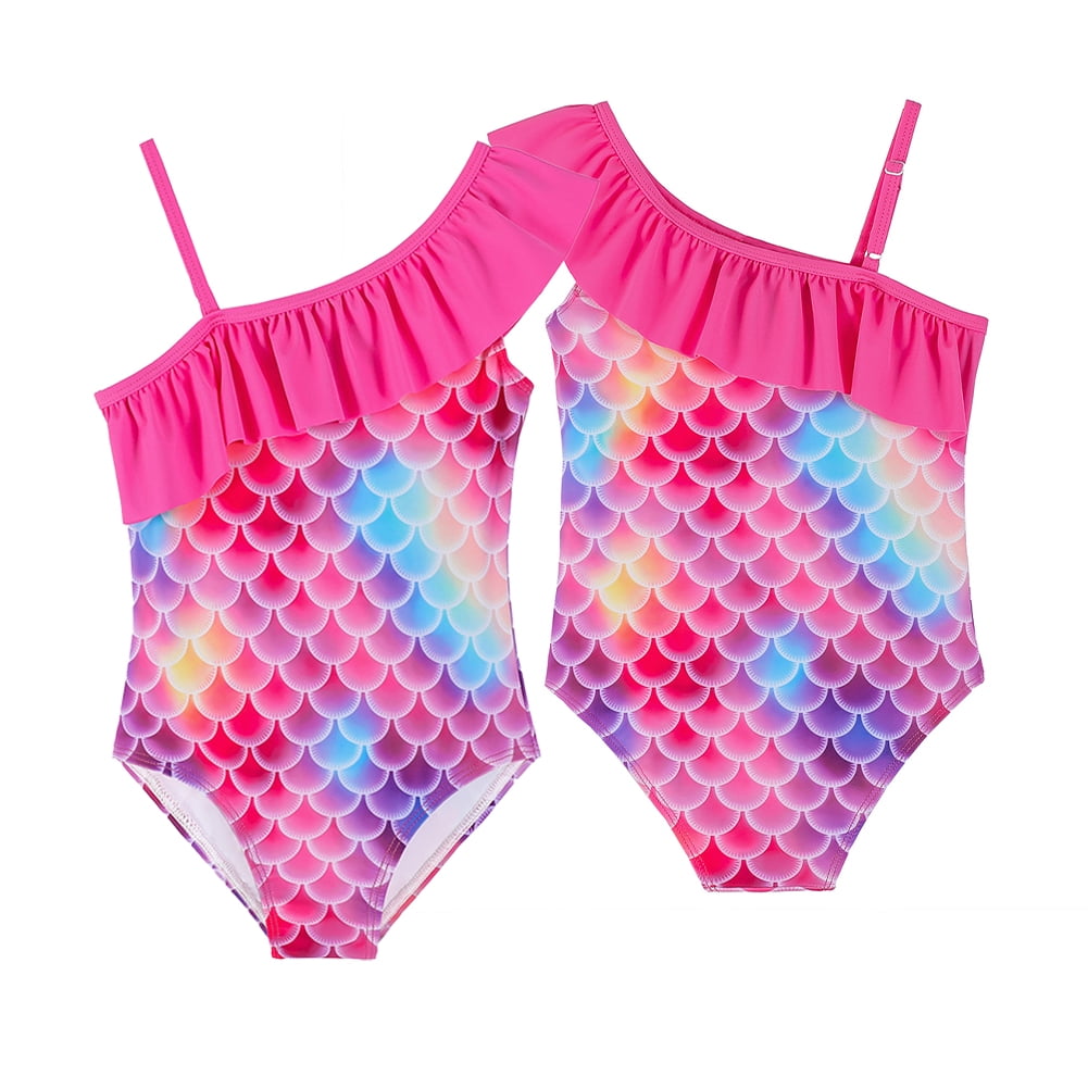 LYMAYTER 4-12Y Girls One Piece Swimsuit Summer One Shoulder Ruffle ...