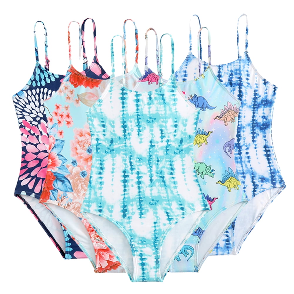 LYMAYTER 4-8 T Girls halter Swimsuits One Piece Cute Printed Bathing ...