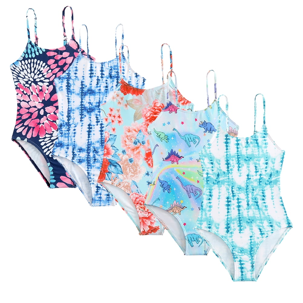 LYMAYTER 4-8 T Girls halter Swimsuits One Piece Cute Printed Bathing ...