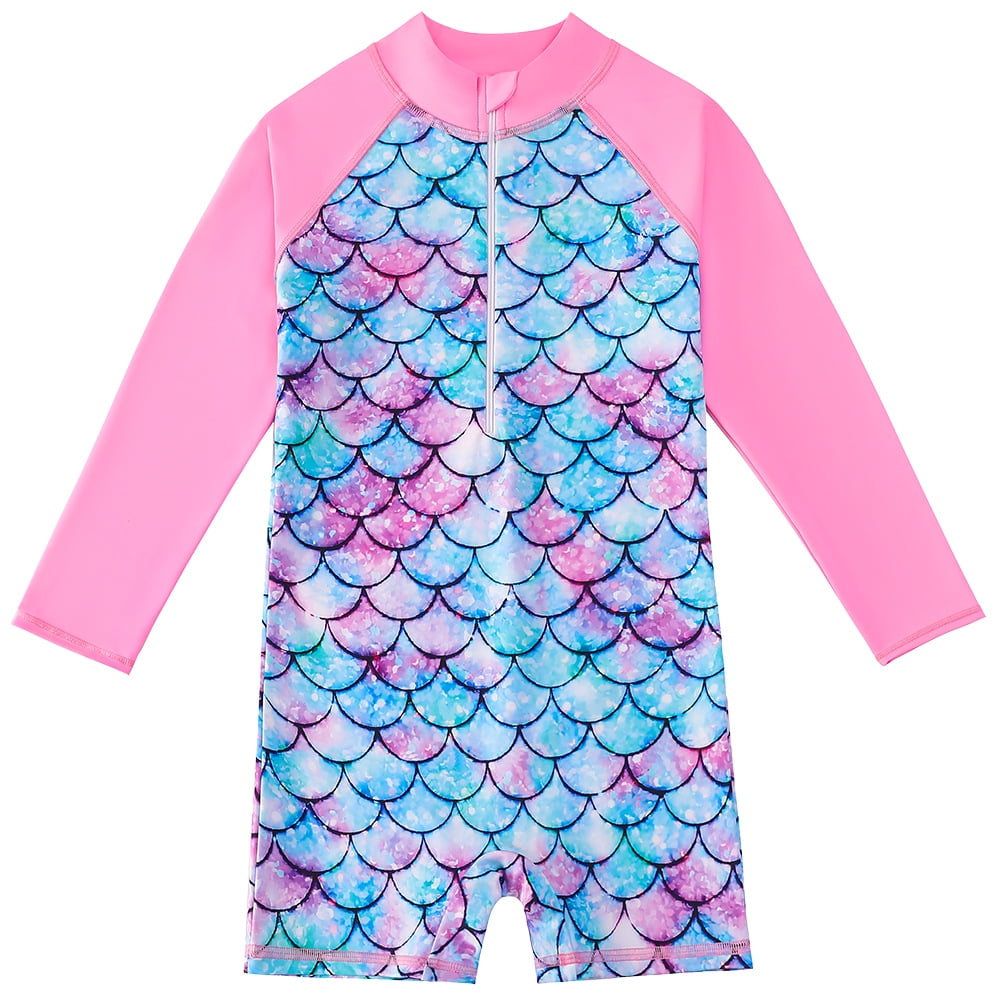 LYMAYTER 4-9Y Girls Long Sleeve Swimsuit Onesies UPF 50+ UV Swimwear ...