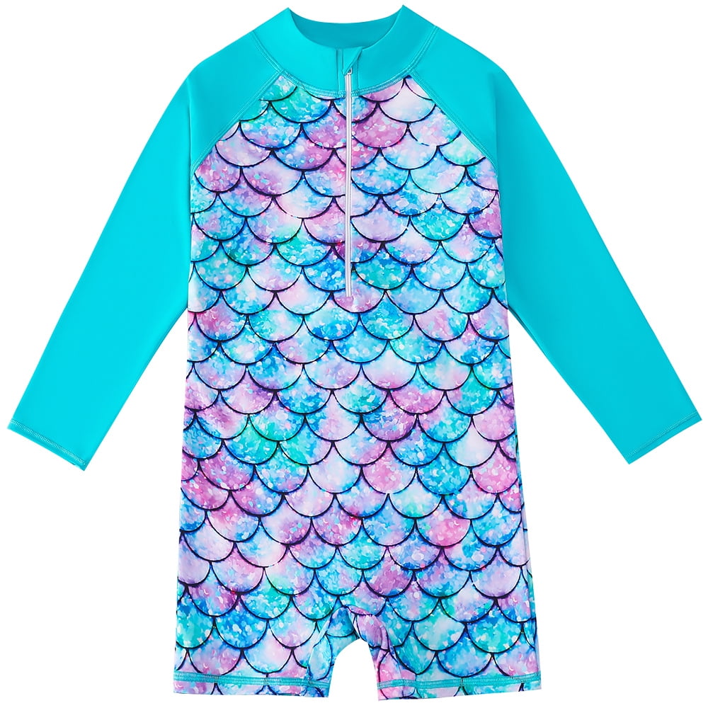 LYMAYTER 4-9Y Girls Long Sleeve Swimsuit Onesies UPF 50+ UV Swimwear ...