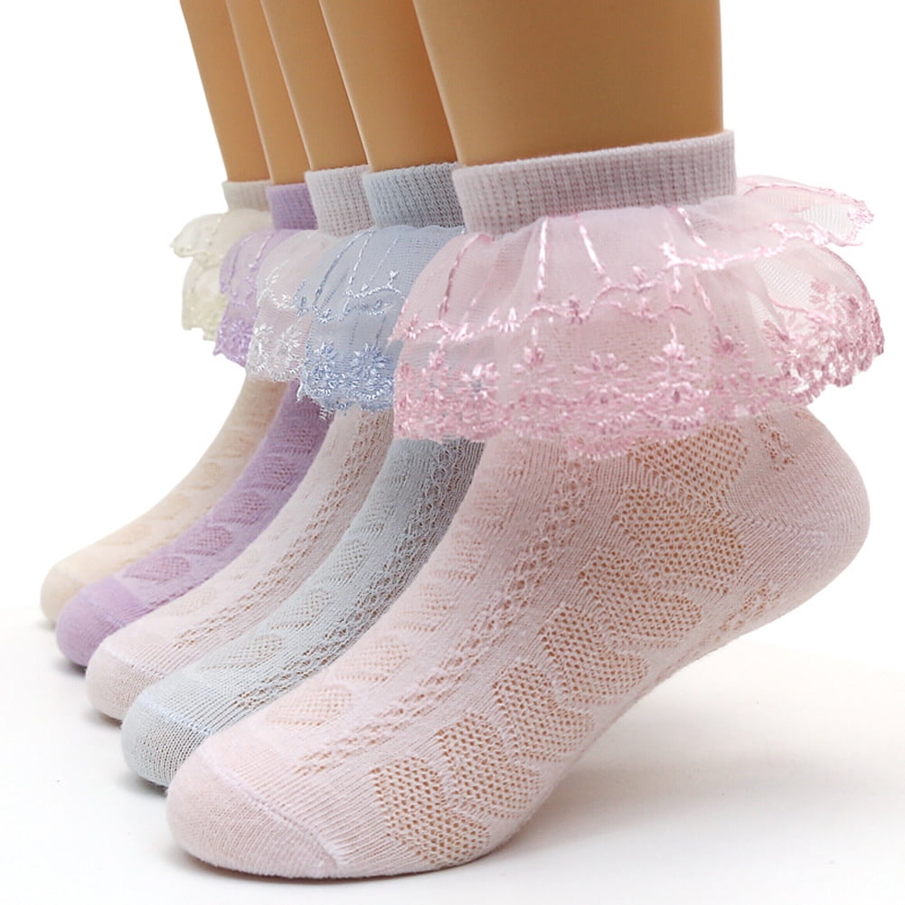 LYMAYTER 5 Pack ‌Baby Girls Socks Ruffle Eyelet Mesh Ankle Soft Dress ...