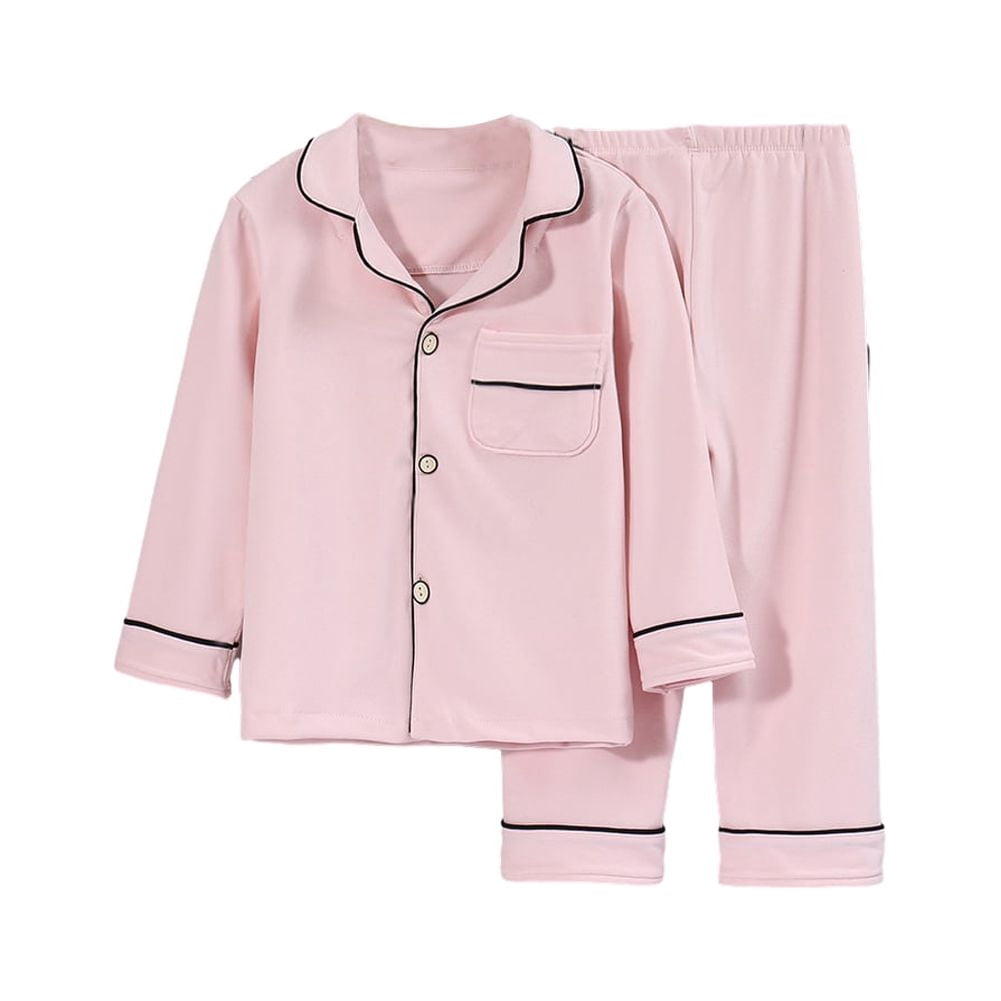 LYMAYTER Boys Girls Kids Buttons Pajamas Outfits Toddler Solid Colour ...