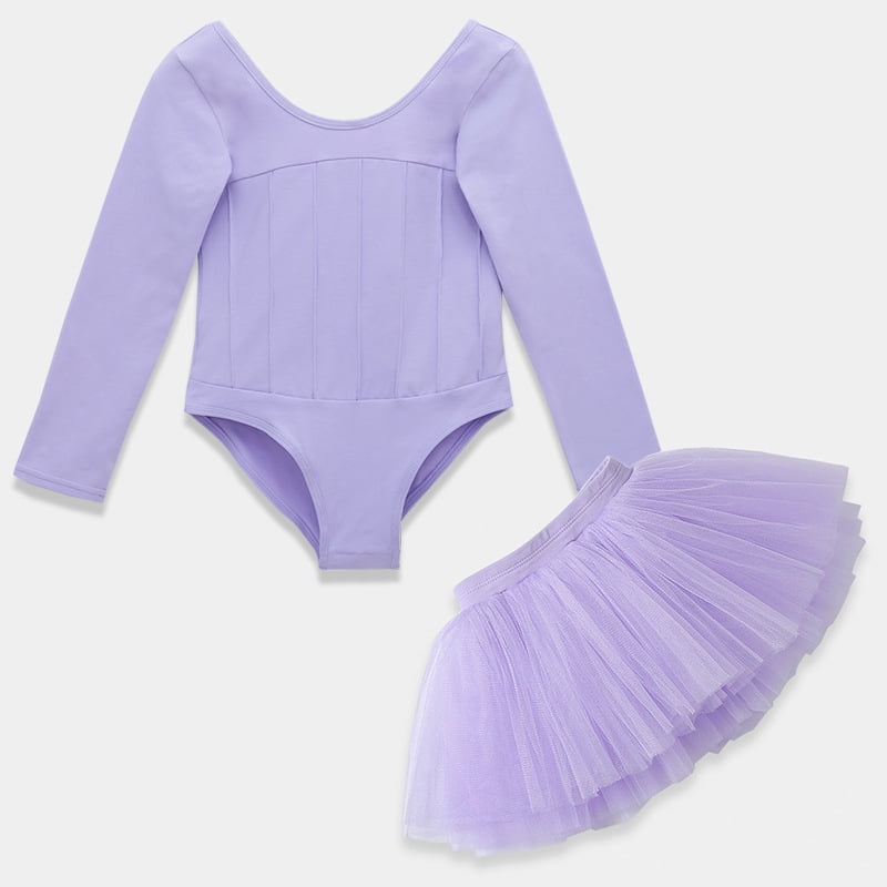 ‌LYMAYTER Girls 2PC Dance Set Toddler Tulle Skirt and Leotard Suit Long ...