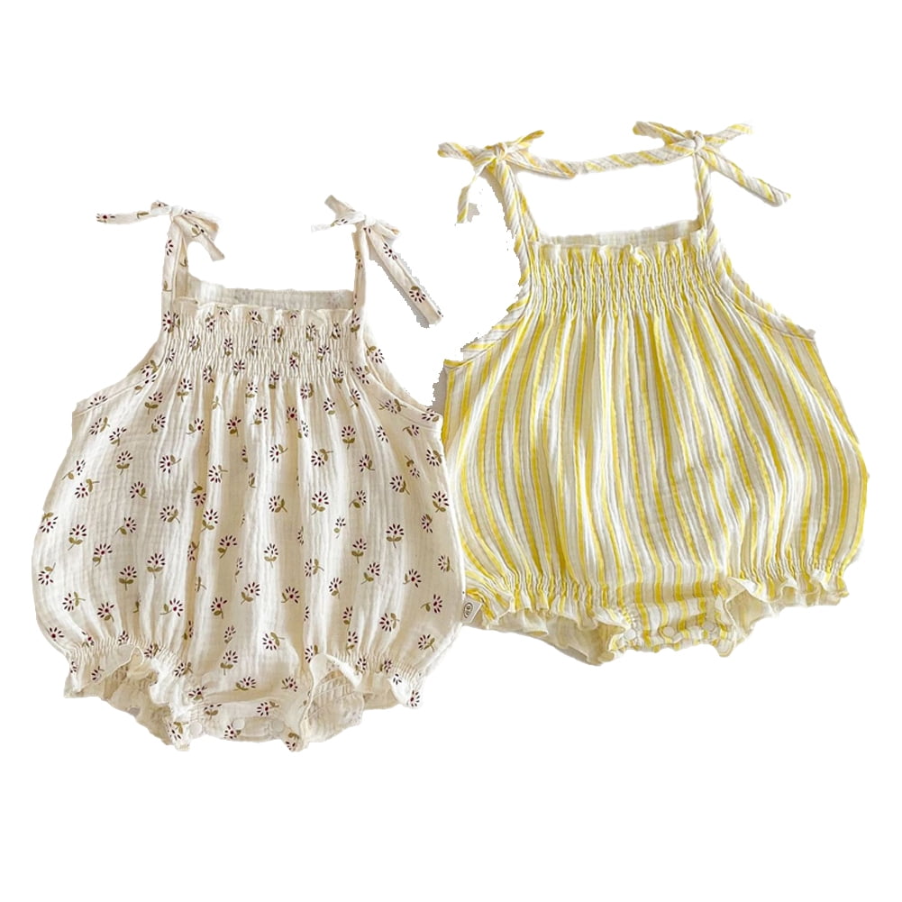 LYMAYTER ‌‌Infant Baby Girl Summer Romper Sleeveless Halter Smocked ...