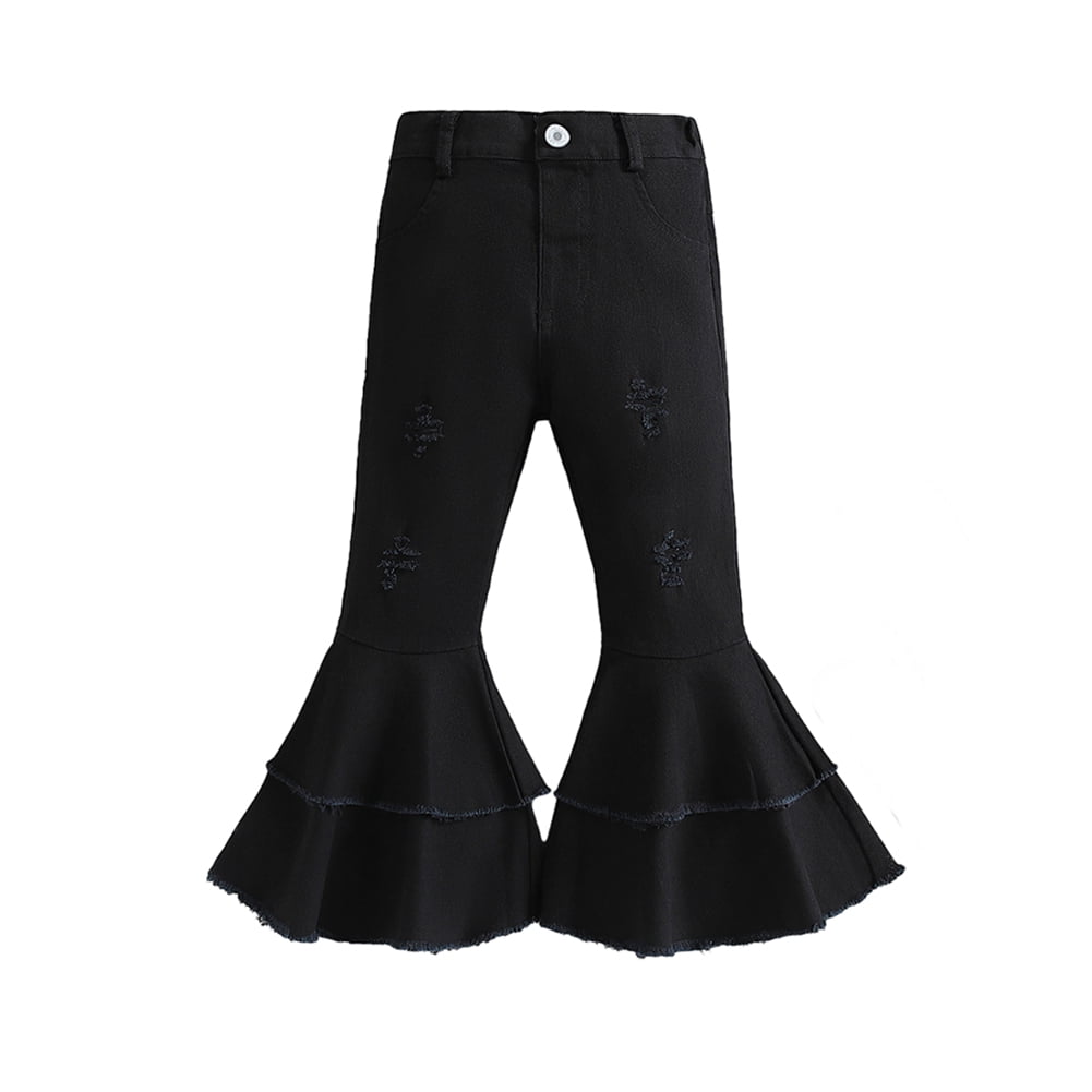 LYMAYTER Kids Girls Jeans Flare Pants Spring Fall Stretch Denim ...