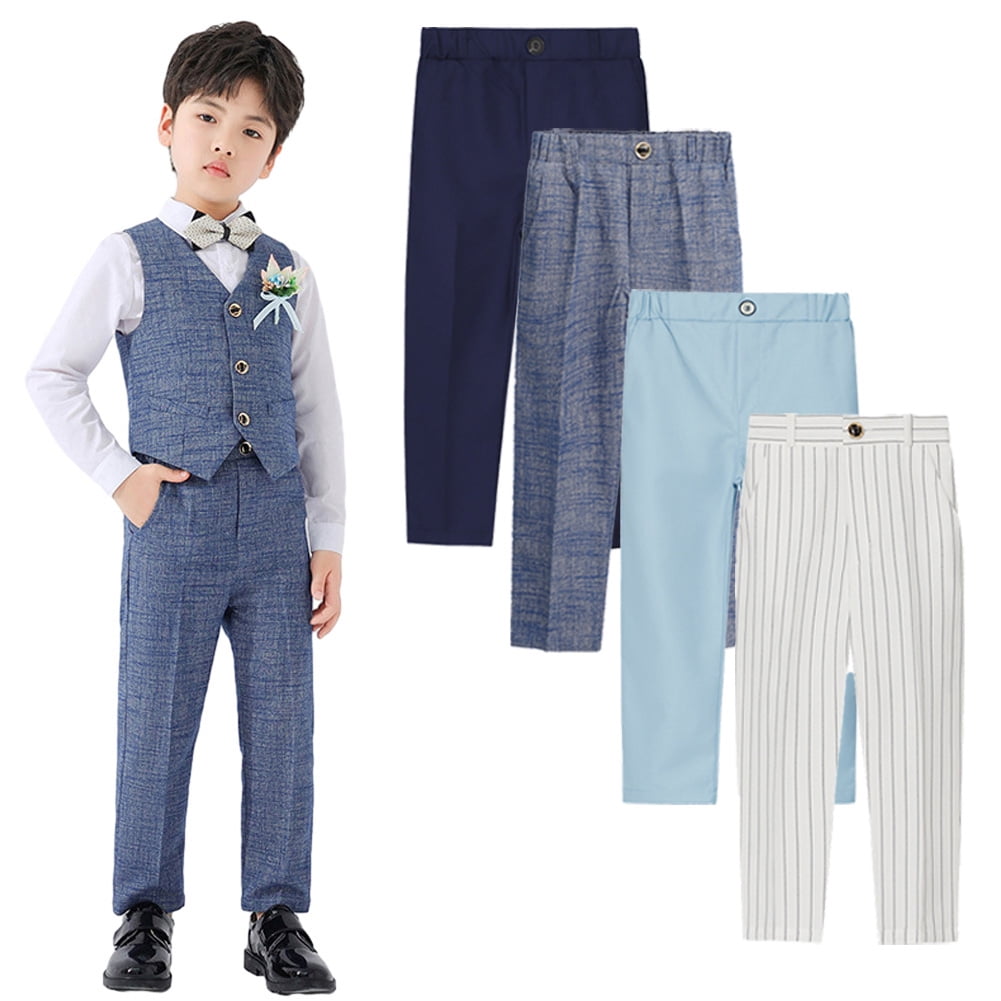 LYMAYTER Kids Boys Formal Suit Trouser Elastic Waistband Straight Pants ...