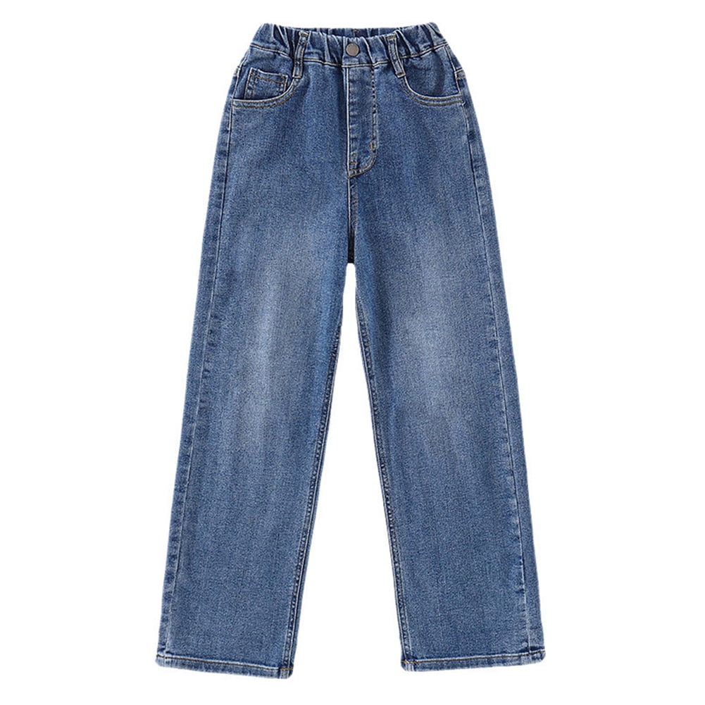 LYMAYTER Kids Girls Jeans Youth Stretch Wide Leg Pants Leisure Denim ...