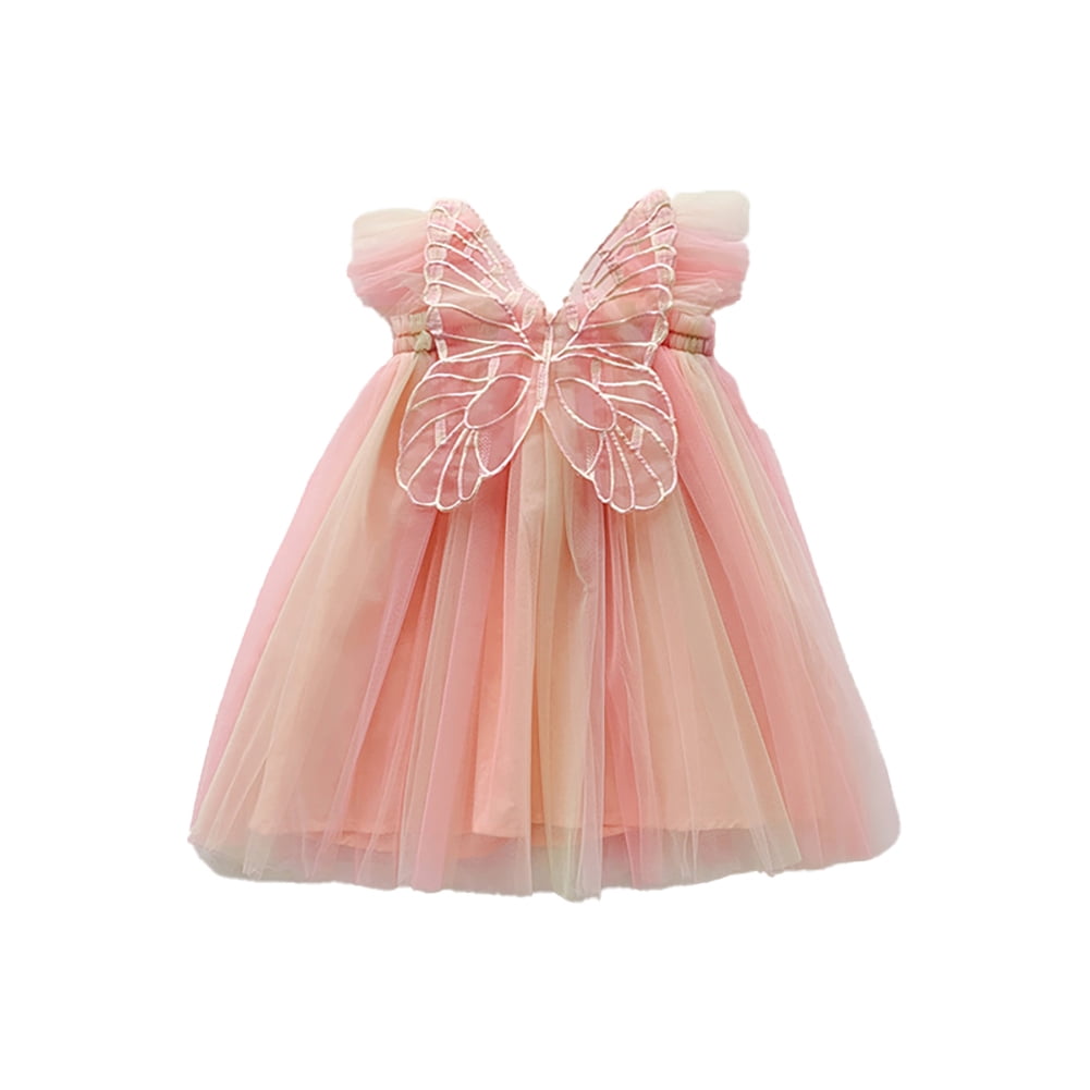 LYMAYTER Kids Girls Mesh Princess Dresses Toddler Short Sleeve Party ...