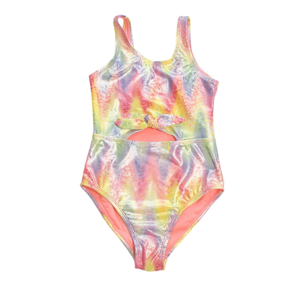 LYMAYTER Kids Girls One Piece Swimsuits Colorful Stripes Bathing Suit ...