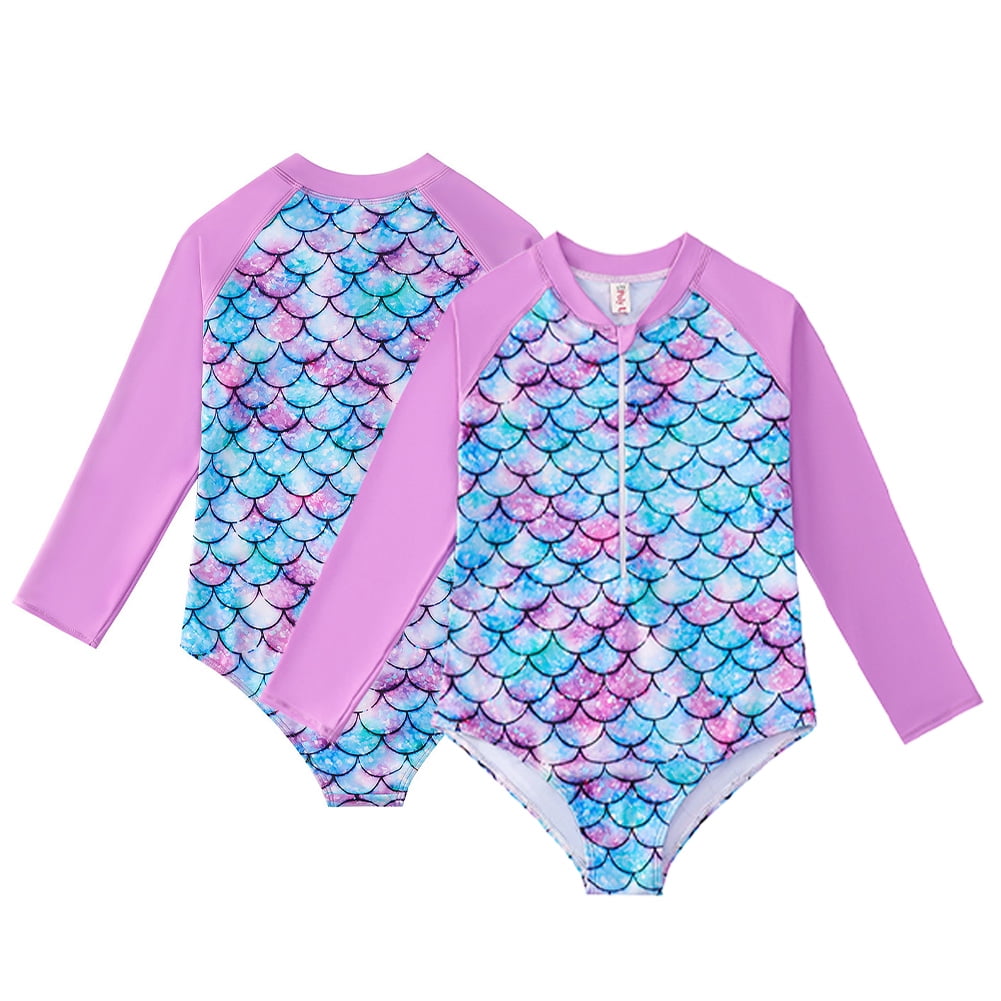 LYMAYTER Kids Girls One Piece Swimsuits Toddler Long Sleeve Rash Guard ...