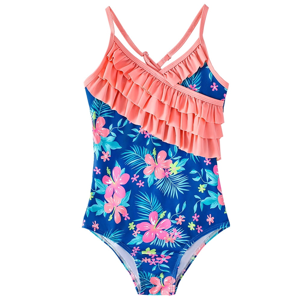 LYMAYTER Kids Girls Onesies Swimsuits Toddler Floral Hawaiian Ruffle ...