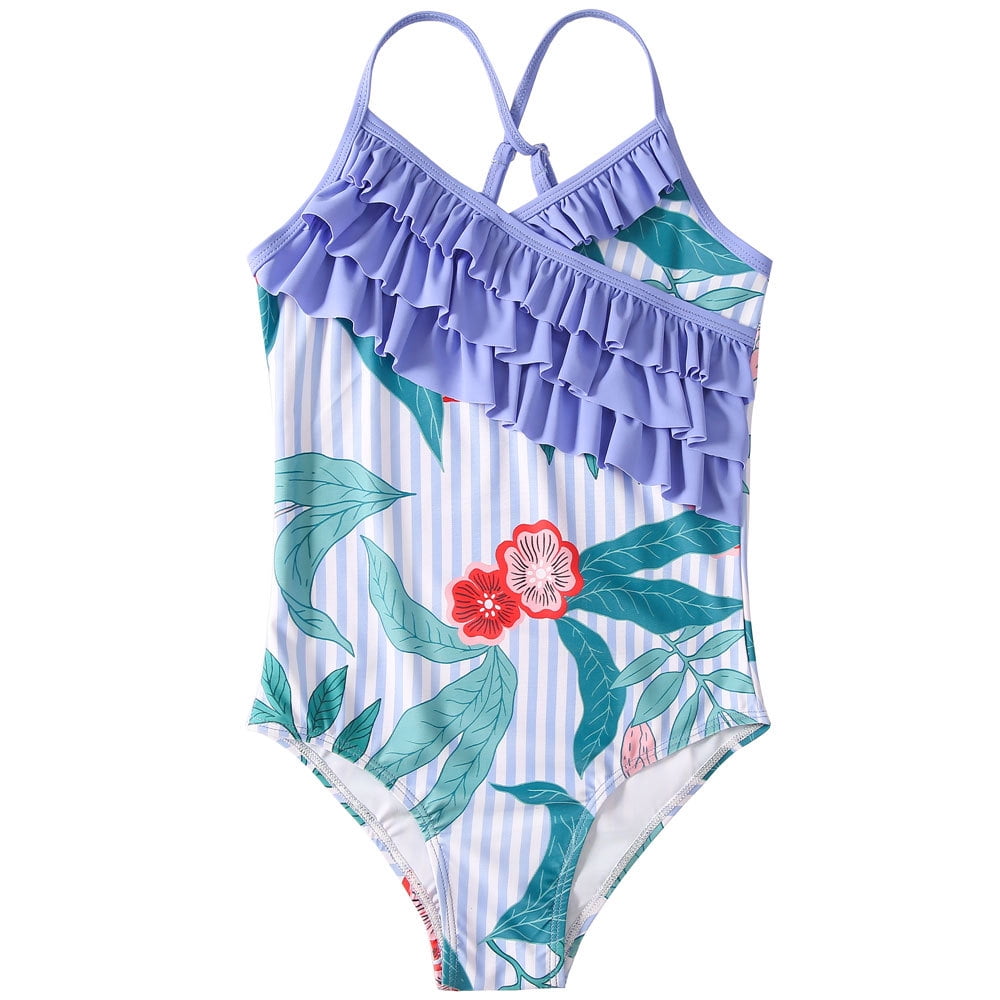 LYMAYTER Kids Girls Onesies Swimsuits Toddler Floral Hawaiian Ruffle ...