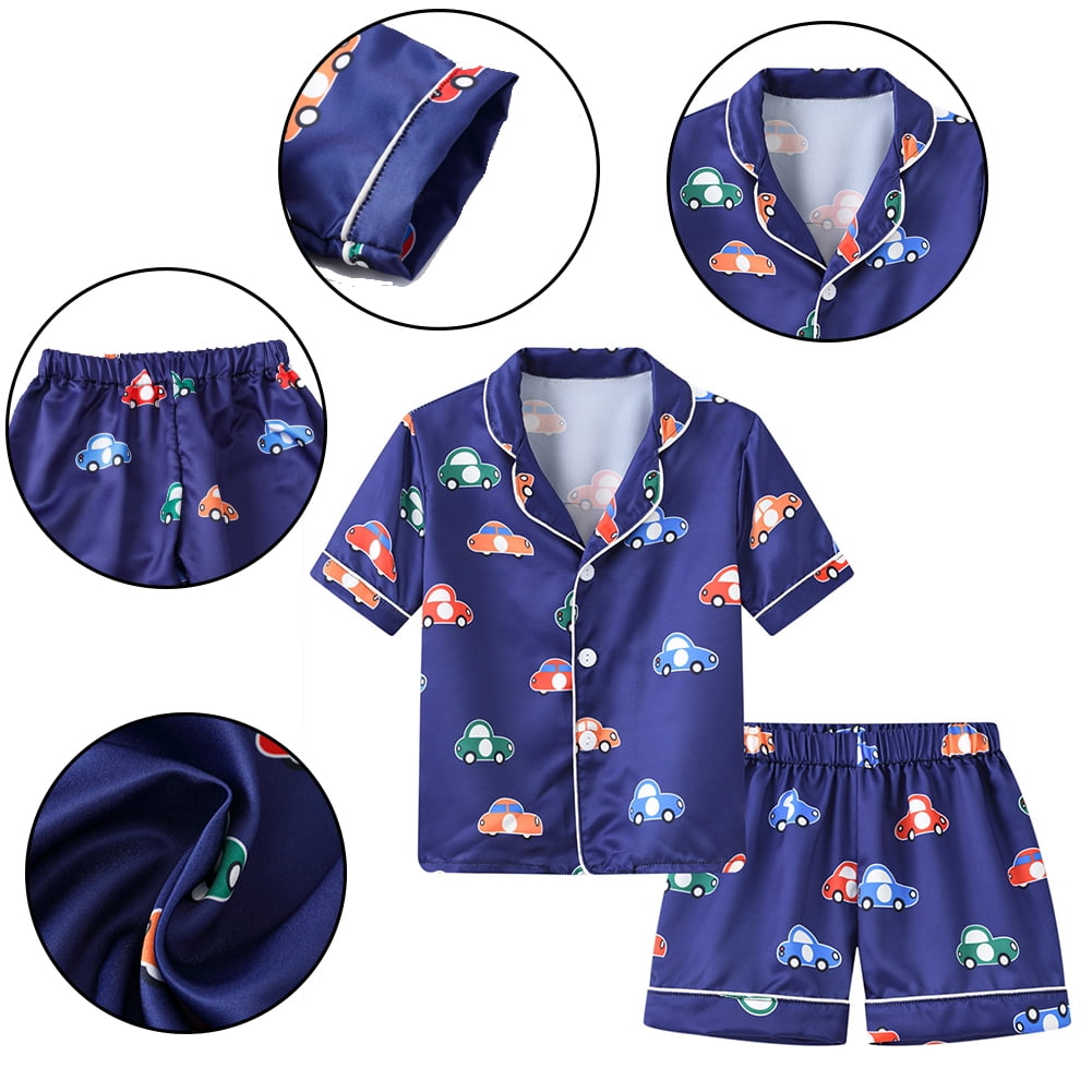 LYMAYTER Kids Silk Pajamas Outfit for Girls Boys Lapel Pjs Set 1-6 Year ...