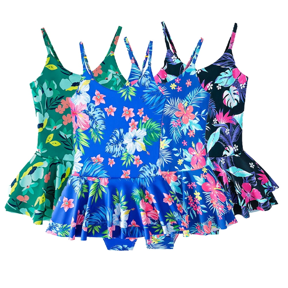LYMAYTER Kids Toddler Girls One Piece Hawaiian Swimsuits with Skirt ...