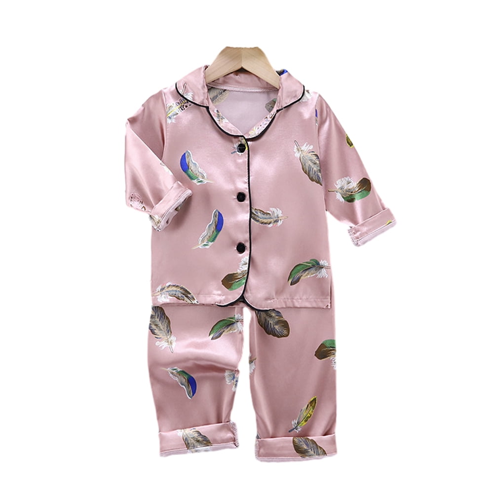 LYMAYTER Little Boys Girls Silk Satin Pajamas Set for Kids Toddler ...