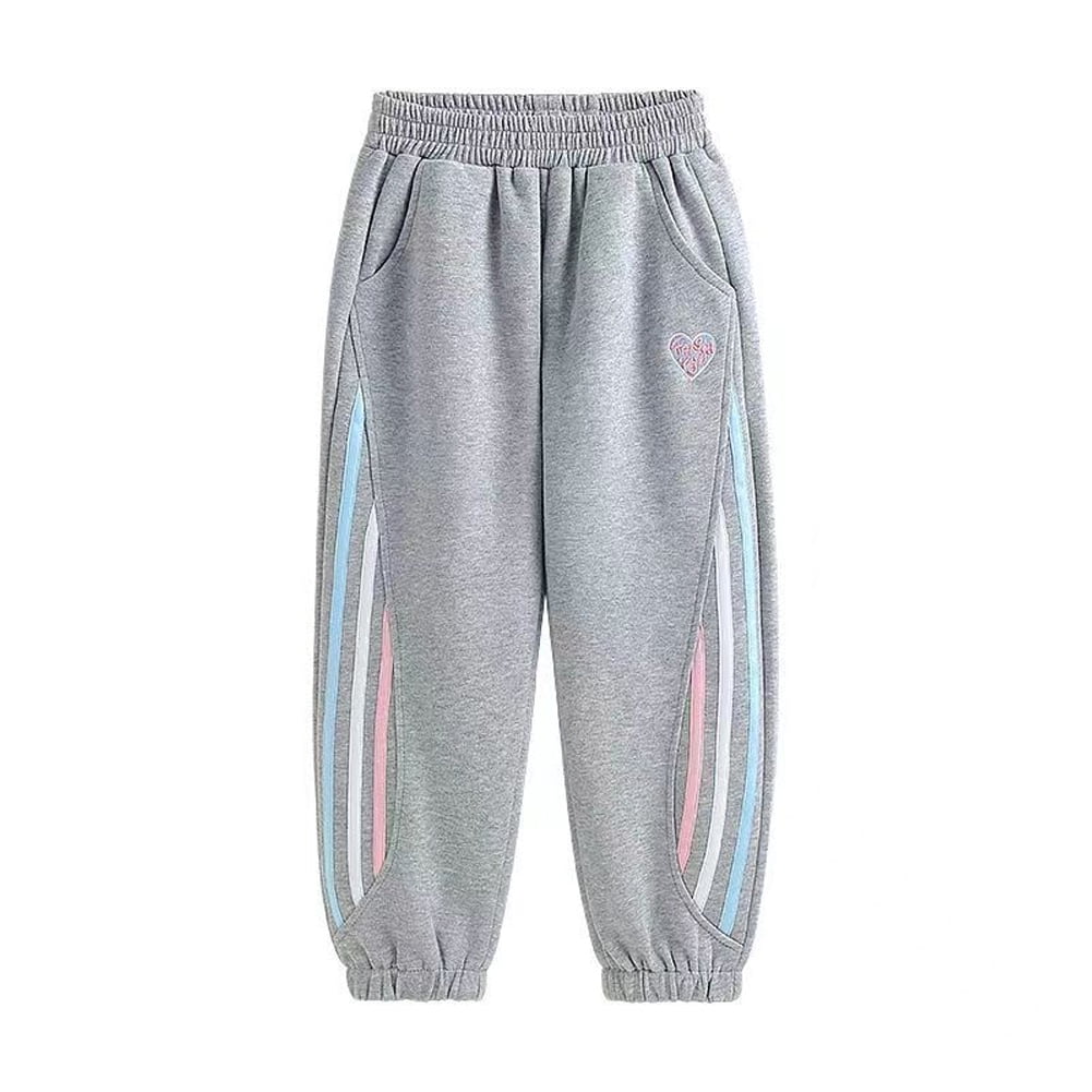LYMAYTER Little Girls Sweat Pants Teen Elastic Waist Trousers for 5-13 ...