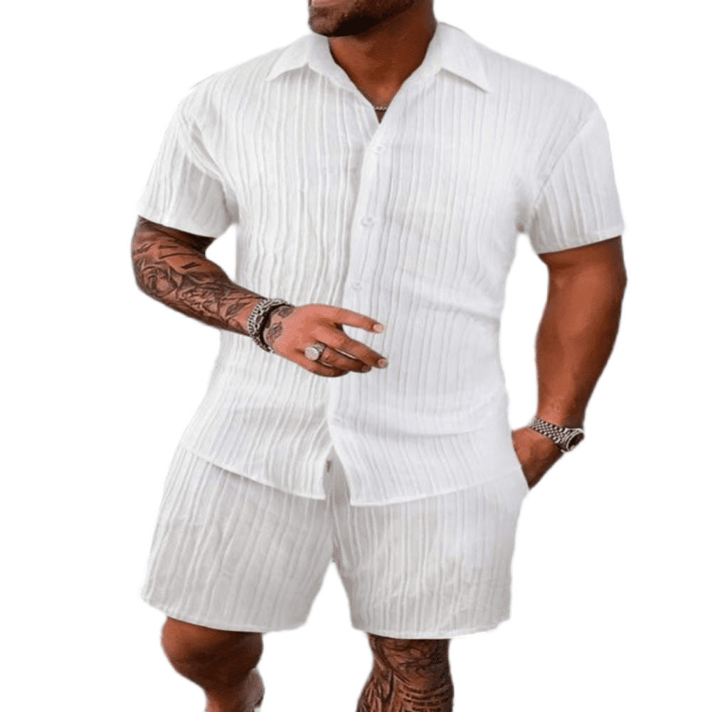 LYMAYTER Men's Casual Shirt + Short Sets Summer Vacation Beach Combo ...