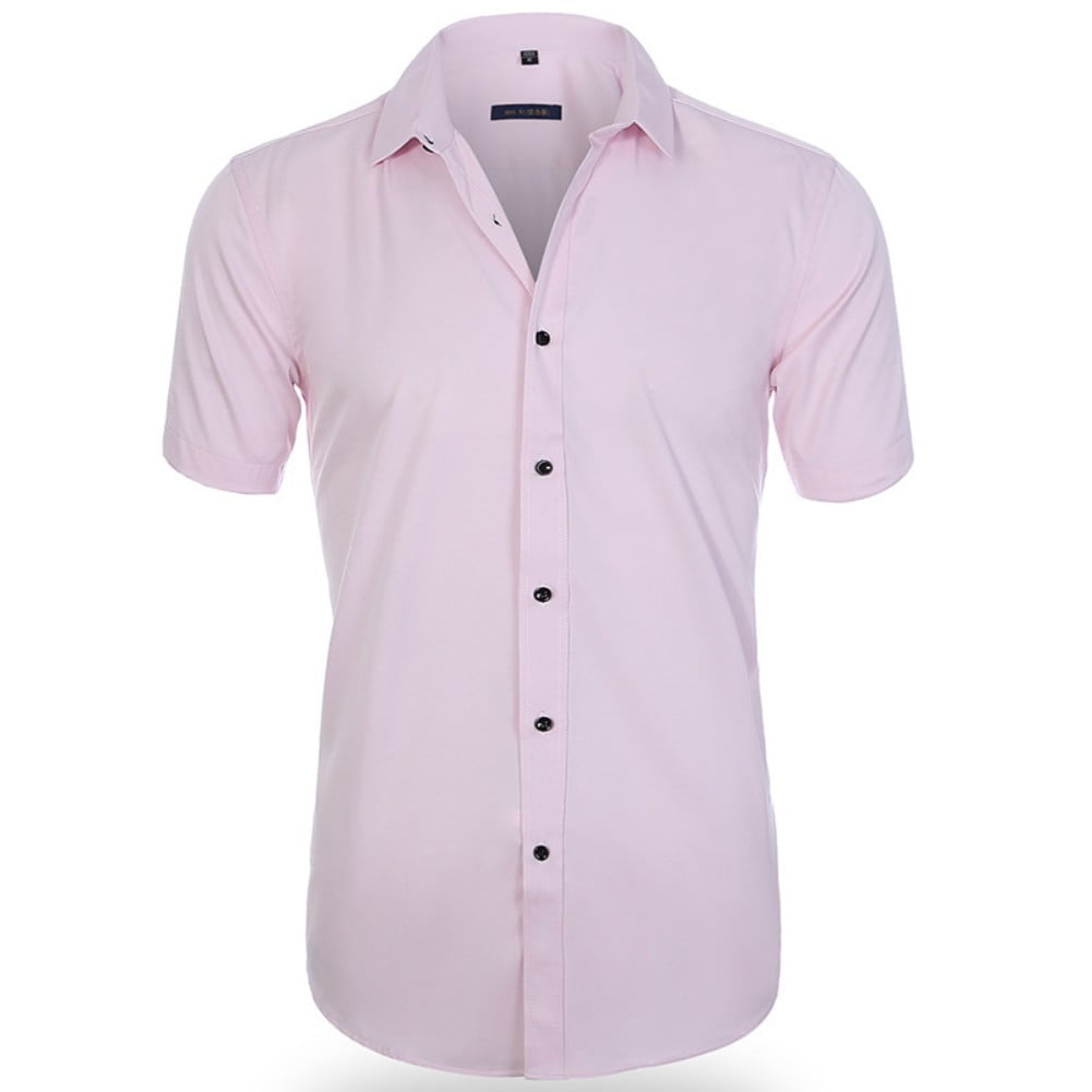LYMAYTER Men's Office Shirt Short Sleeve Business Formal Shirt Solid ...