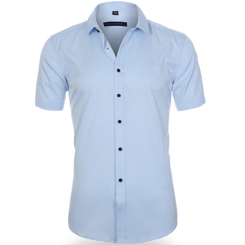 LYMAYTER Men's Office Shirt Short Sleeve Business Formal Shirt Solid ...