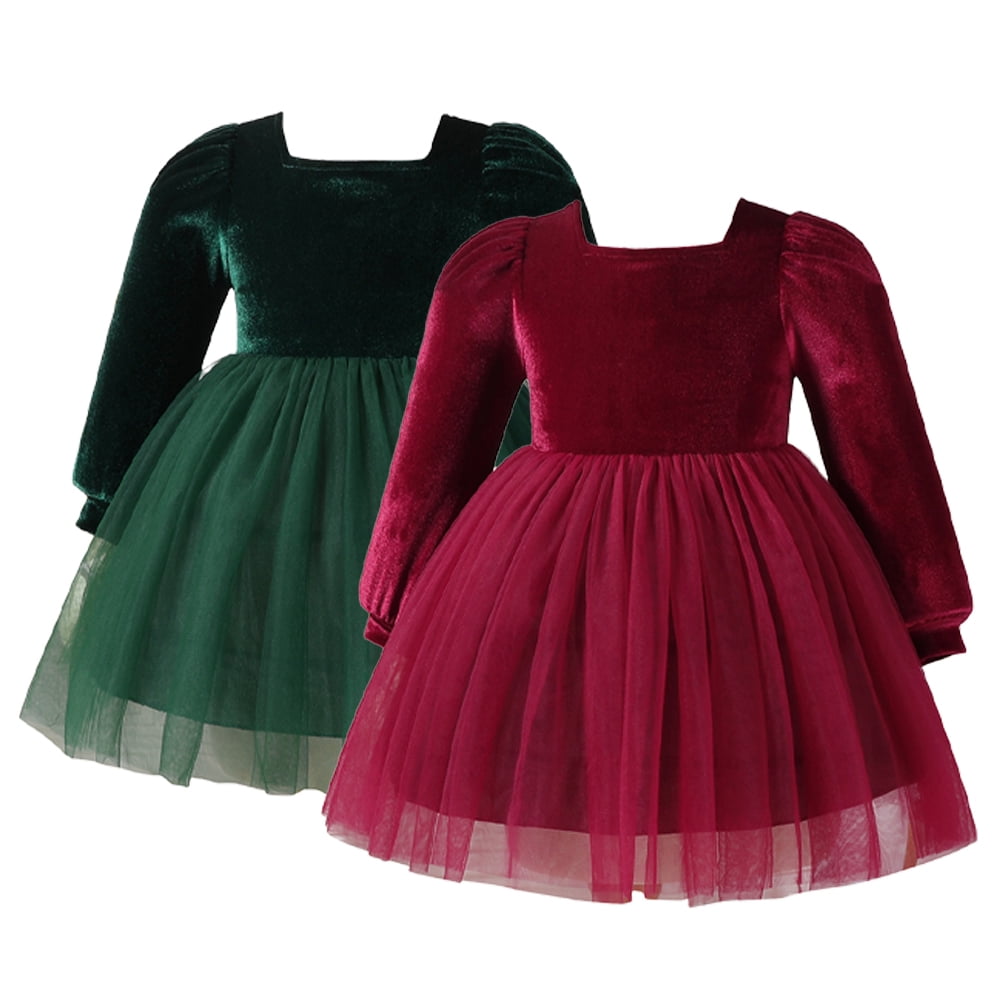 LYMAYTER Toddler Baby Girls Velvet Tulle Dress Ruffle A-Line Vintage ...