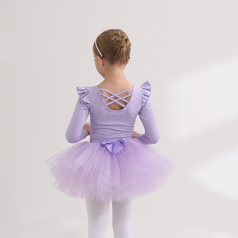 ‌LYMAYTER Toddler Girls 2PC Ballet Leotards Suit Long Sleeve Tutu Set ...