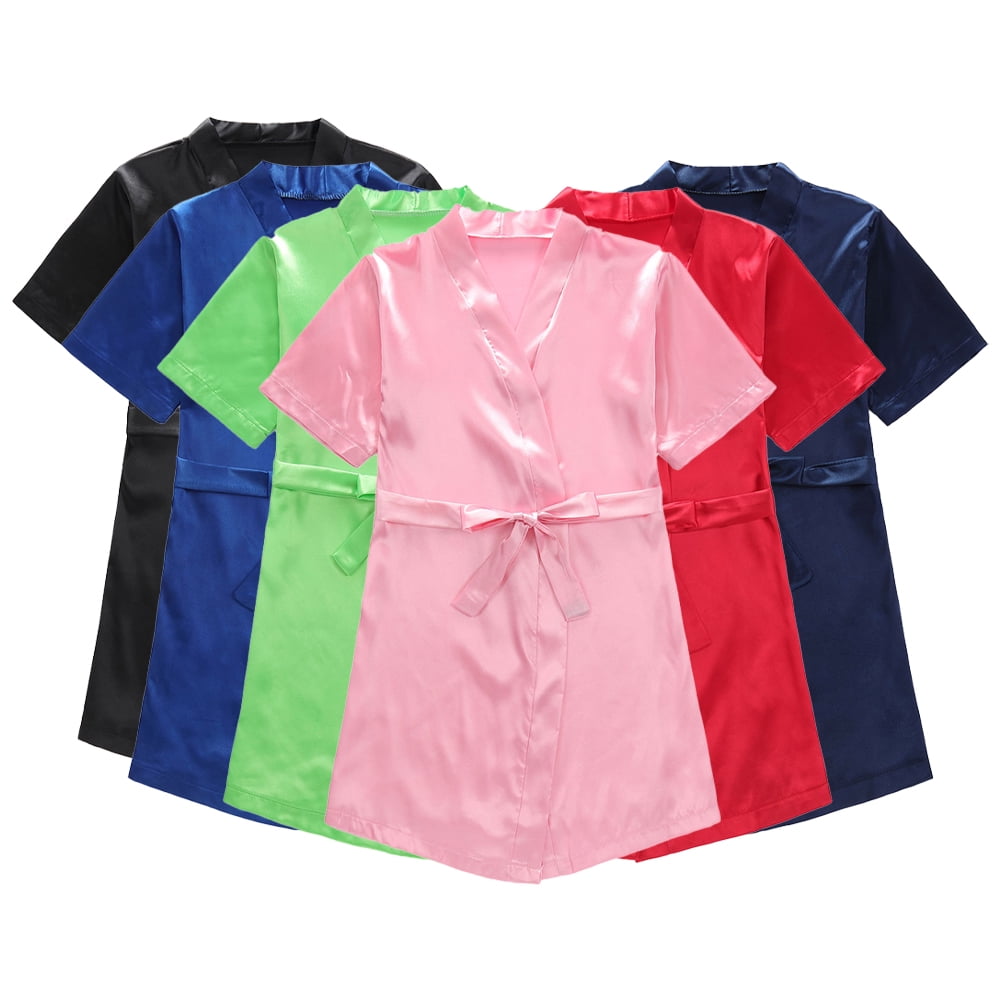 LYMAYTER Toddler Kids Girls Silky Robe Baby Solid Color Satin Kimono ...