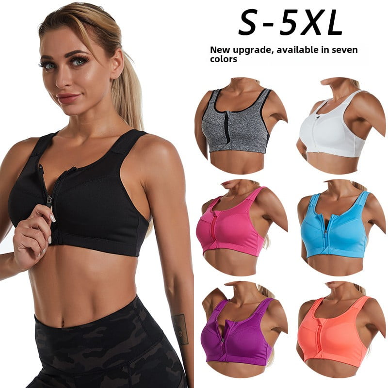 LYMAYTER Women Sports Bras Plus Size Cross Back Bra Comfort Shockproof Wirefree Bra Zip Front ...