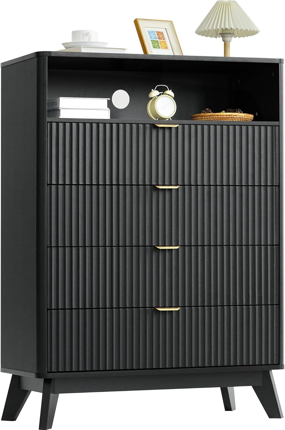 LYNCOHOME Fluted 4 Drawer Storage Cabinet, 43" Tall Modern Wooden Chest ...