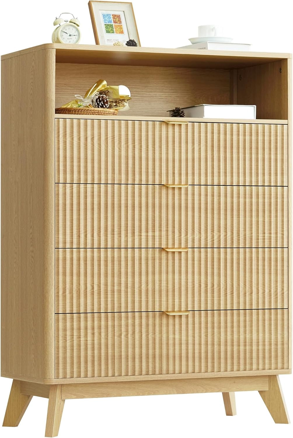 LYNCOHOME Fluted 4 Drawer Storage Cabinet, 43" Tall Modern Wooden Chest ...