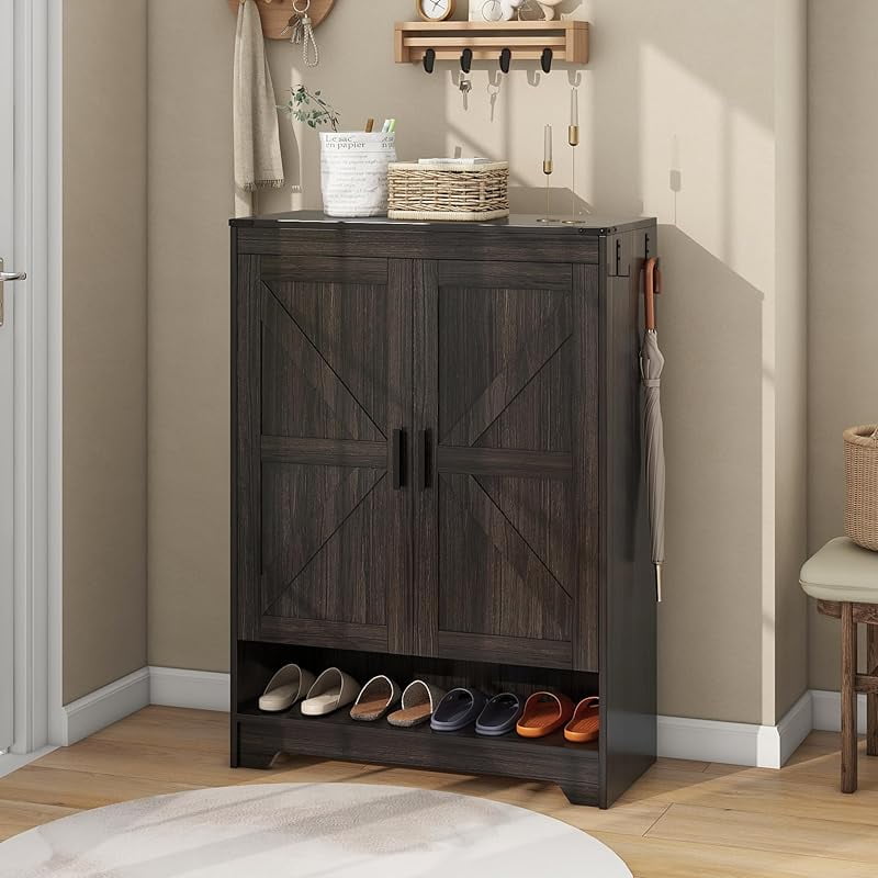 LYNCOHOME Shoe Storage Cabinet with 2 Flip Drawers, Farmhouse Shoe ...