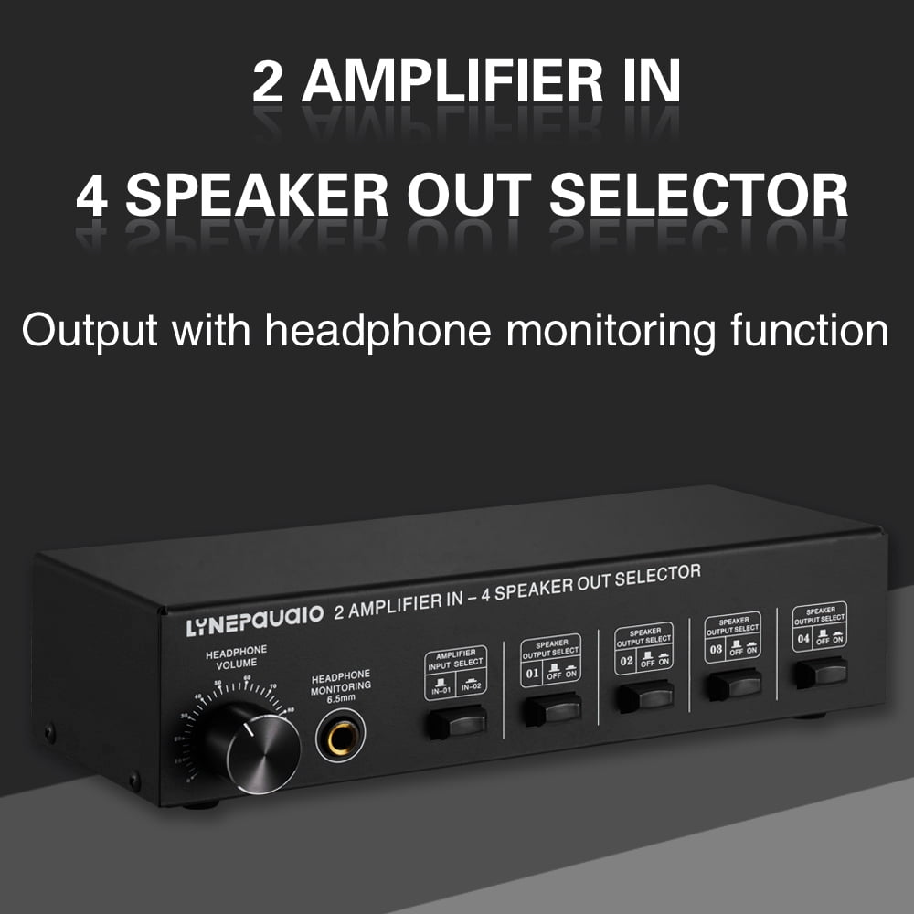 LYNEPAUAIO 2 in 4 Out Speaker Selector Switch Box Zone Amplifier and ...