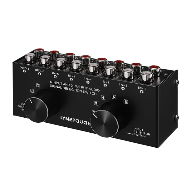 LYNEPAUAIO 6-In-2-Out Audio Switcher Two-Way Audio Signal Selector Box ...