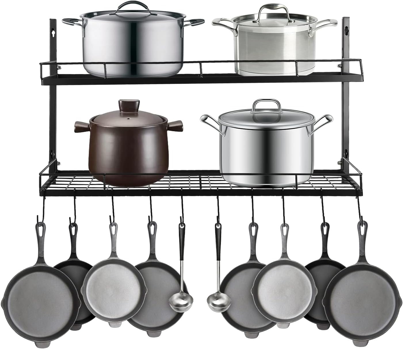 LYNICESHOP Hanging Pot Rack, Wall Mounted Pot Rack 2 Tier Pan Rack Wall ...