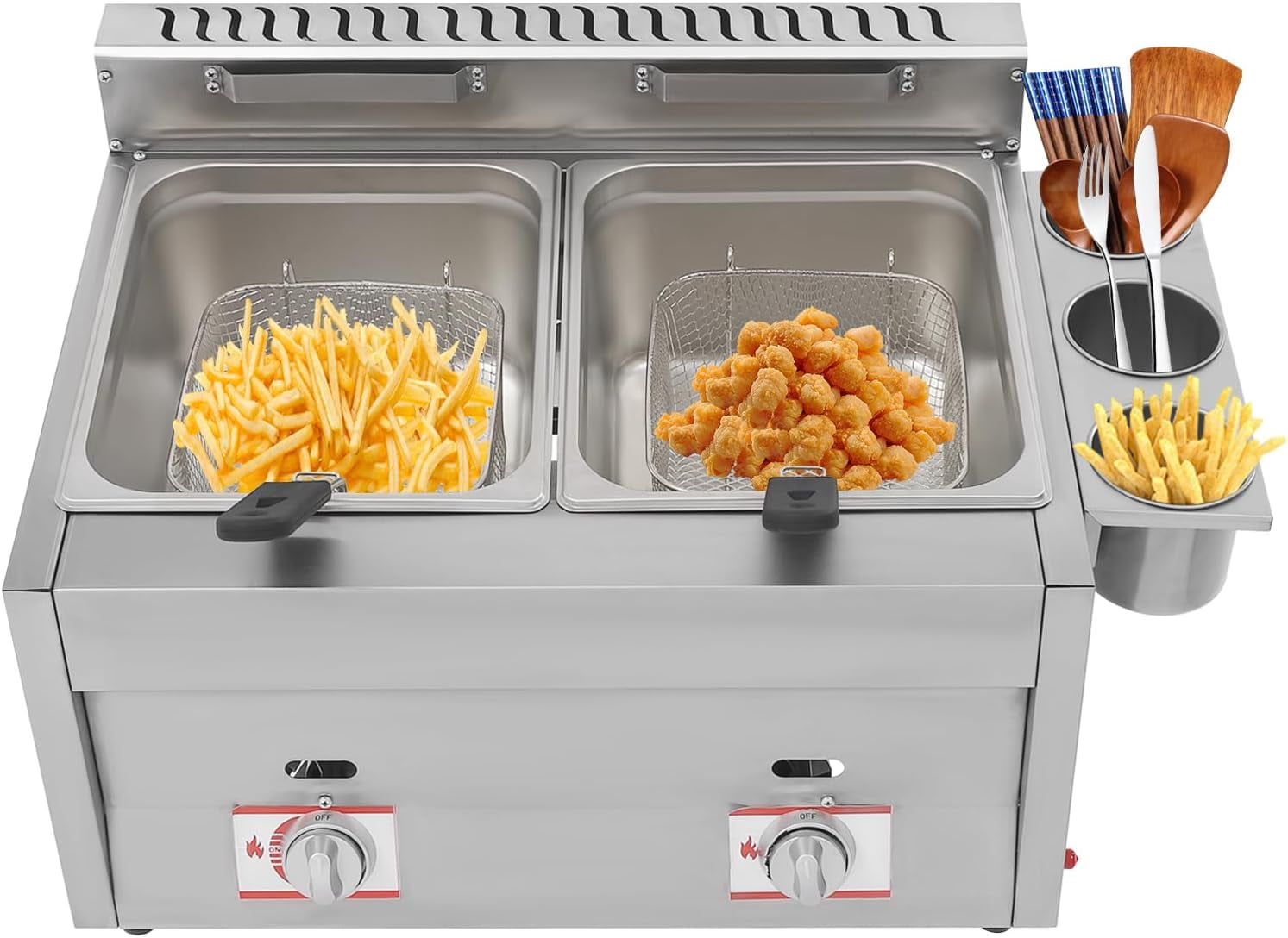 LYNICESHOP Stainless Steel Countertop Gas Fryer, Commercial LPG Gas ...
