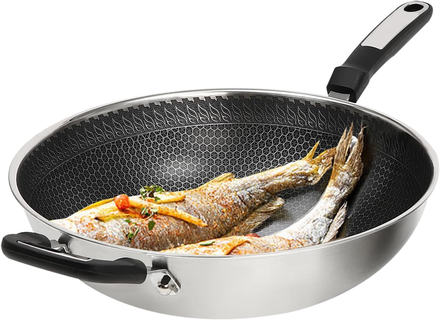 LYNICESHOP Stainless Steel Nonstick Wok Pan, Carbon Steel Wok Pan with ...