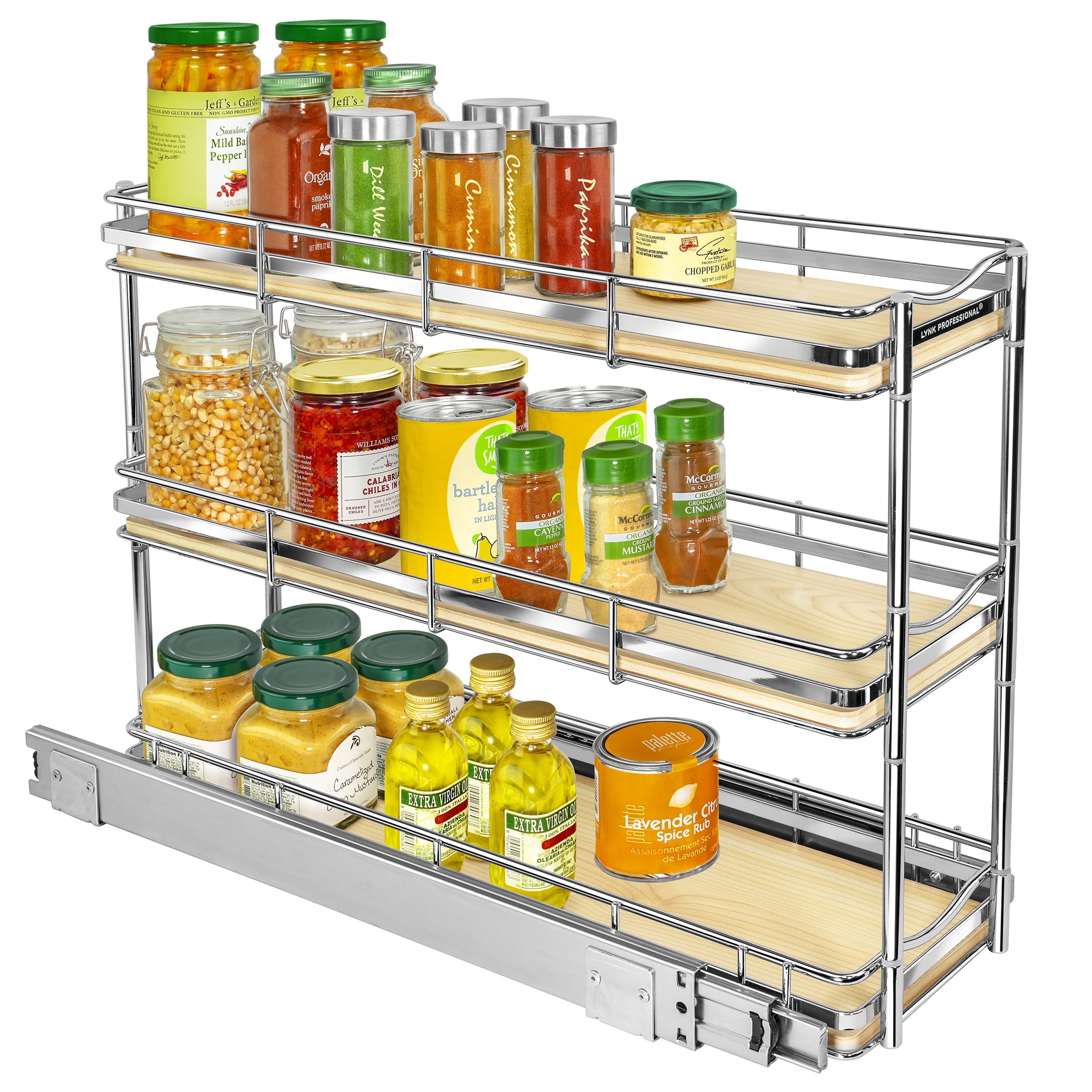 LYNK PROFESSIONAL Elite 6”x21” Pull Out 3-Tier Shelf, Spice/Bottle ...