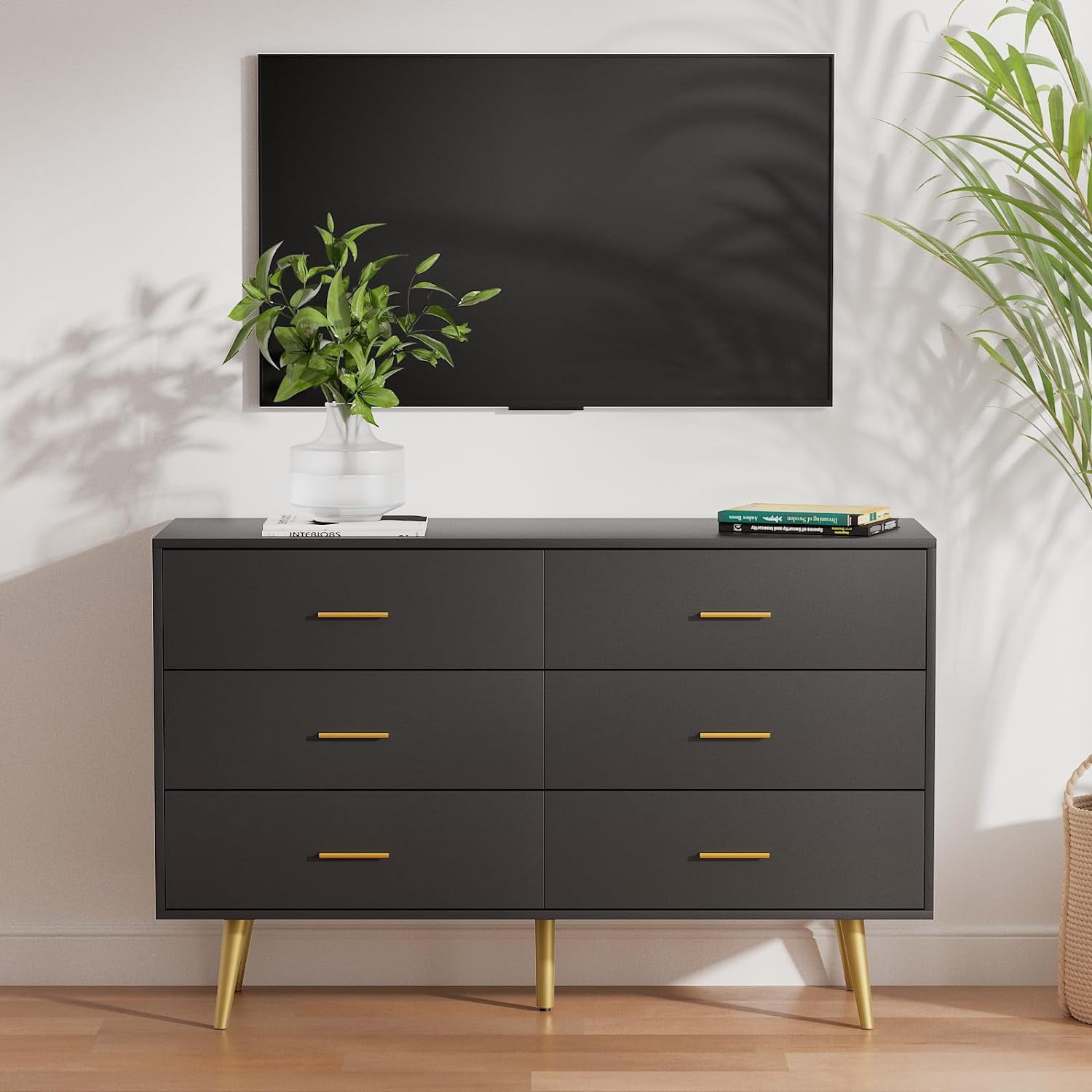 LYNSOM Black Modern TV Stand for TVs up to 45 inch, Entertainment ...