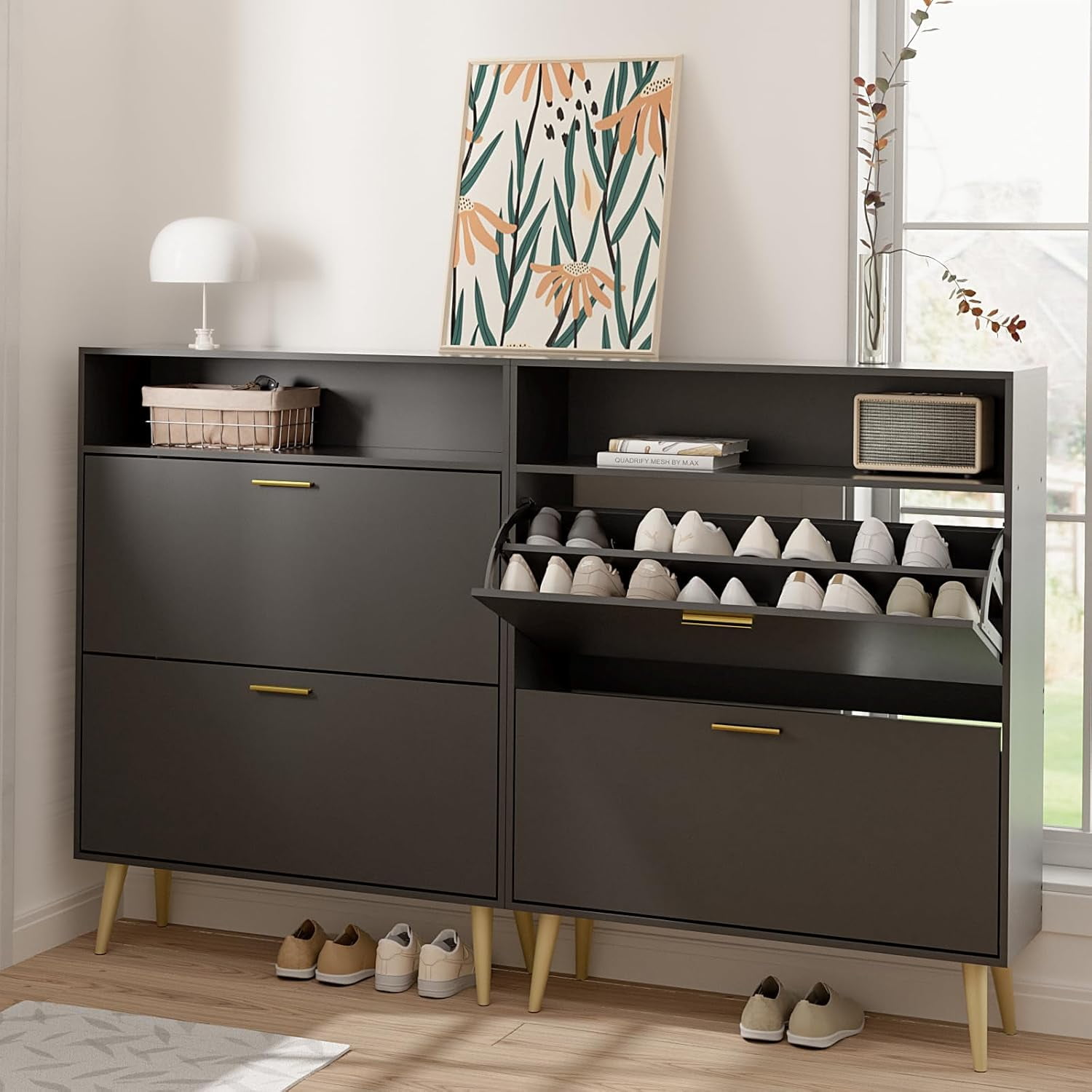 LYNSOM Shoe Cabinet, Free Standing Tipping Bucket Shoe Rack Organizer ...