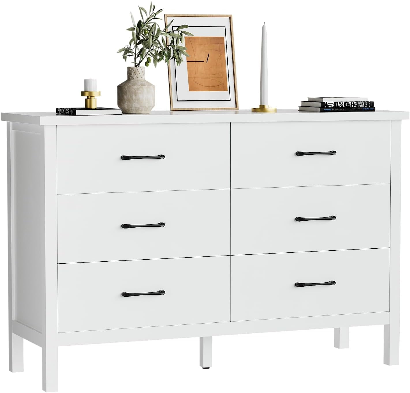 LYNSOM White Dresser for Bedroom, 6 Drawer Dresser with Metal Handles ...