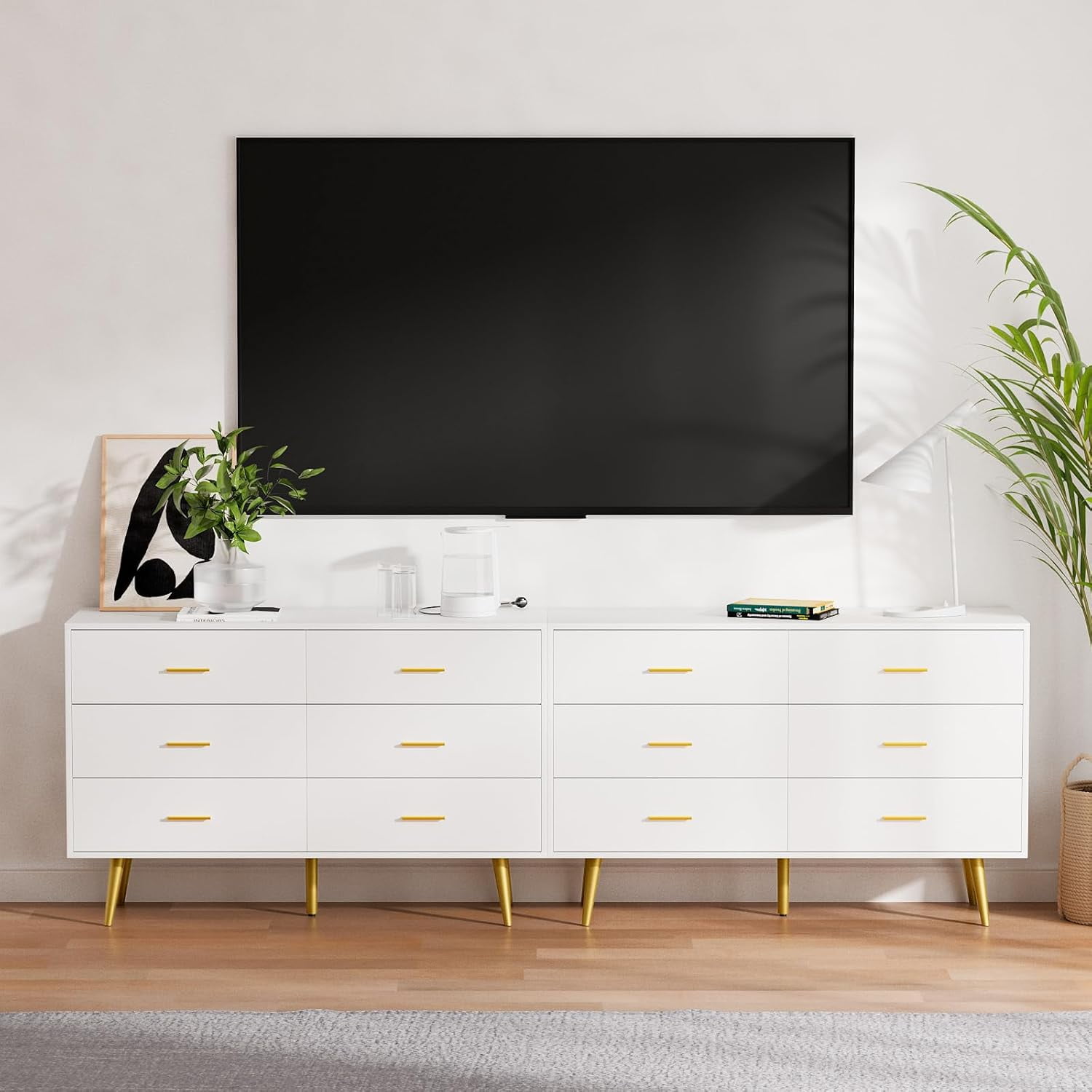 LYNSOM White Modern TV Stand for TVs up to 85 inch, 2 in 1 ...