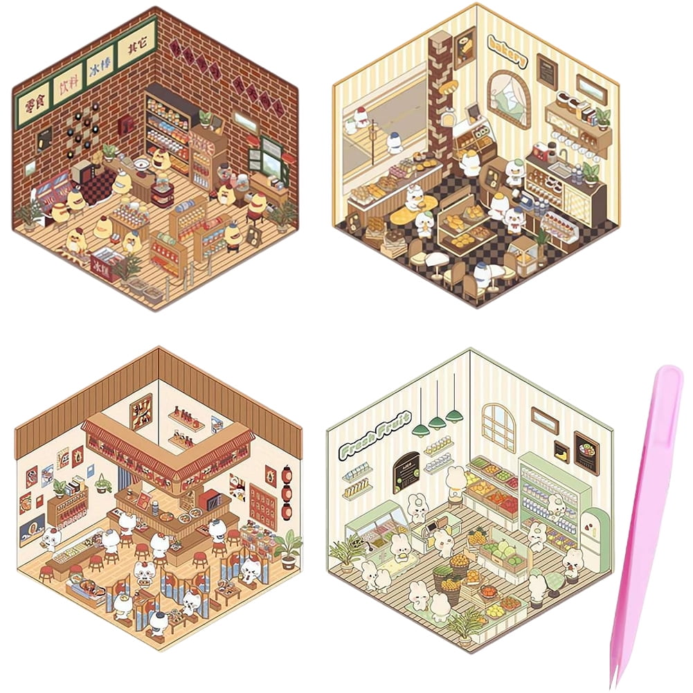 LYQTOY Kawaii Decal Stickers 4 Pcs 3D Sticker Hand Account Cabin Scene ...