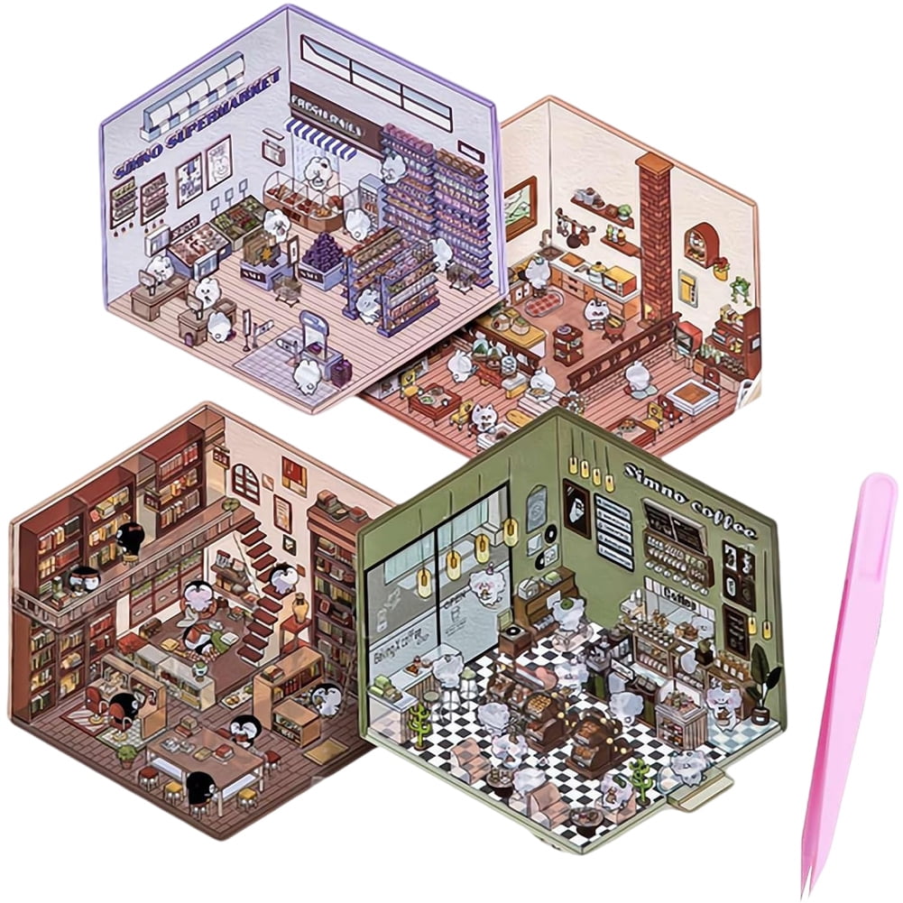 LYQTOY Kawaii Decal Stickers 4 Pcs 3D Sticker Hand Account Cabin Scene ...