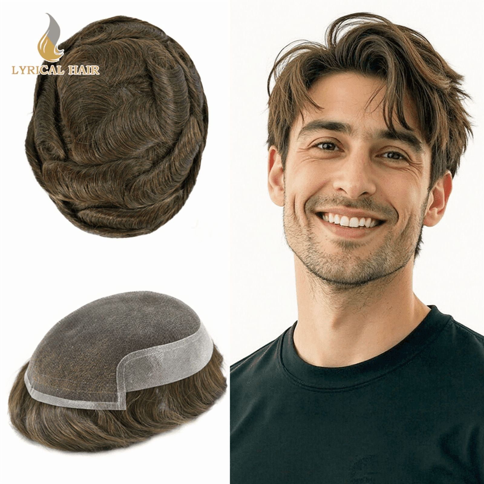 LYRICAL HAIR Toupee for Men Lace Front Mens Toupee Human Hair Clear ...