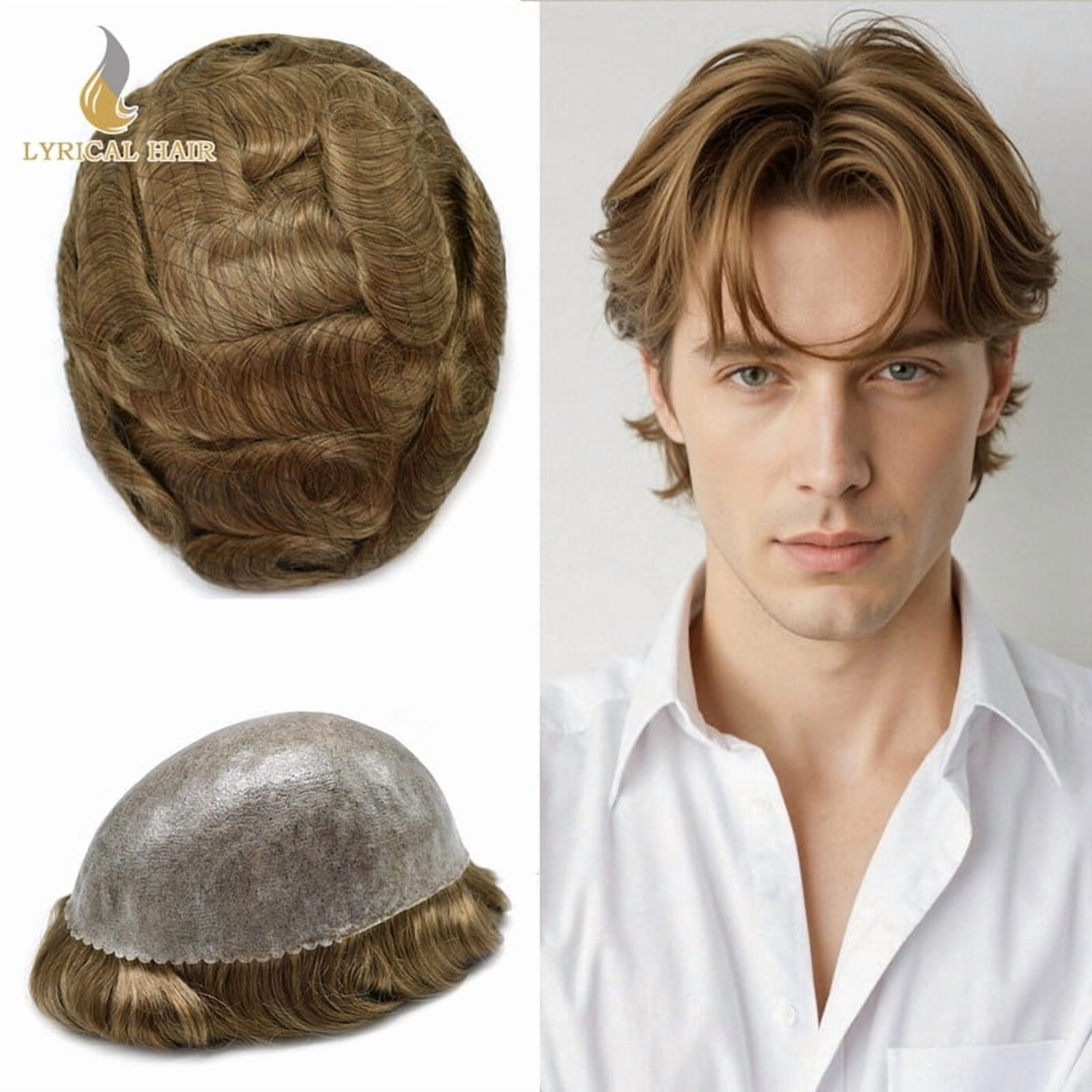 LYRICAL HAIR Men's Hairpiece 7X9 Full PU Toupee Hair for Men Human Hair ...