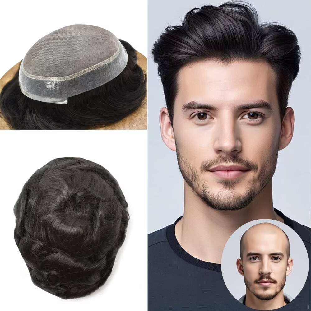 LYRICAL HAIR Mens Hair System Durable Fine Mono Center Mens Toupee Human Hair Replacement Thin ...