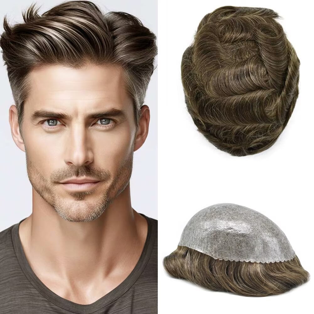 LYRICAL HAIR Toupee Hair for Men Thin Skin Mens Toupee Human Hair Replacement System 7"X9" All ...