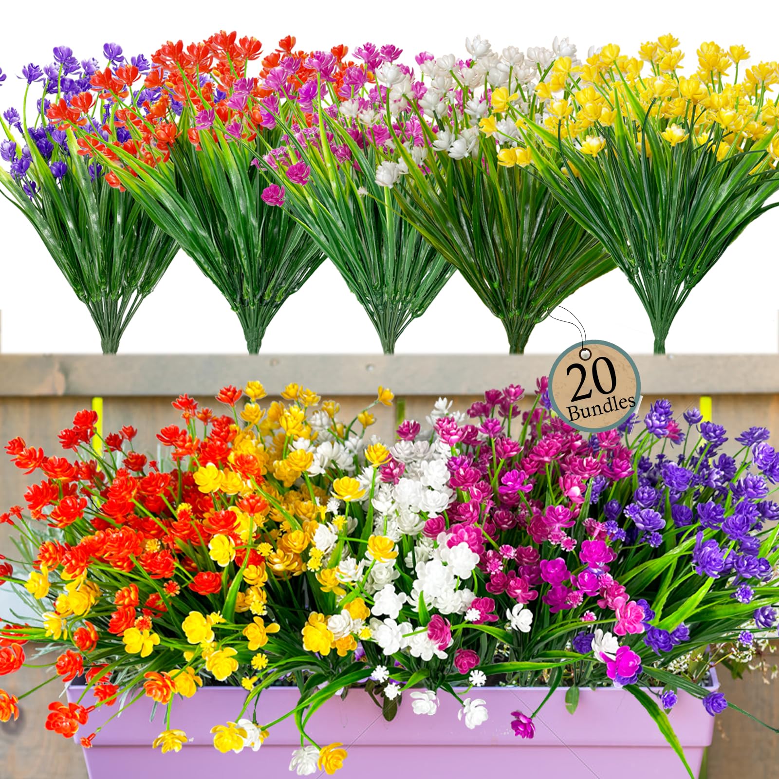 LYRWI 20Bundles Artificial Flower, UV-Proof Artificial Flower, Indoor ...