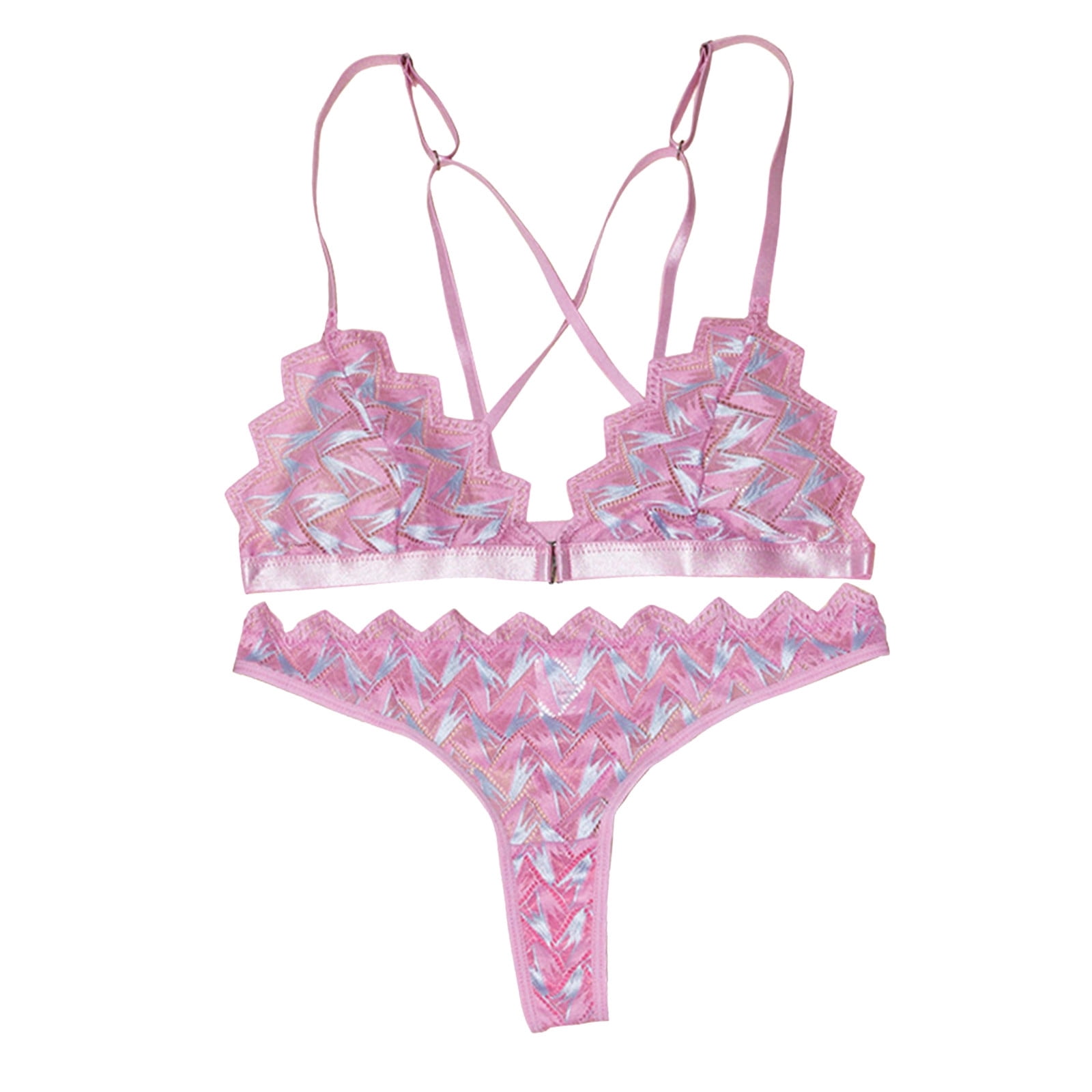 Lysicskinem Lace Bra Thong Set Embroidered Lingerie Set Sexy See Through Bra And Panty Combo